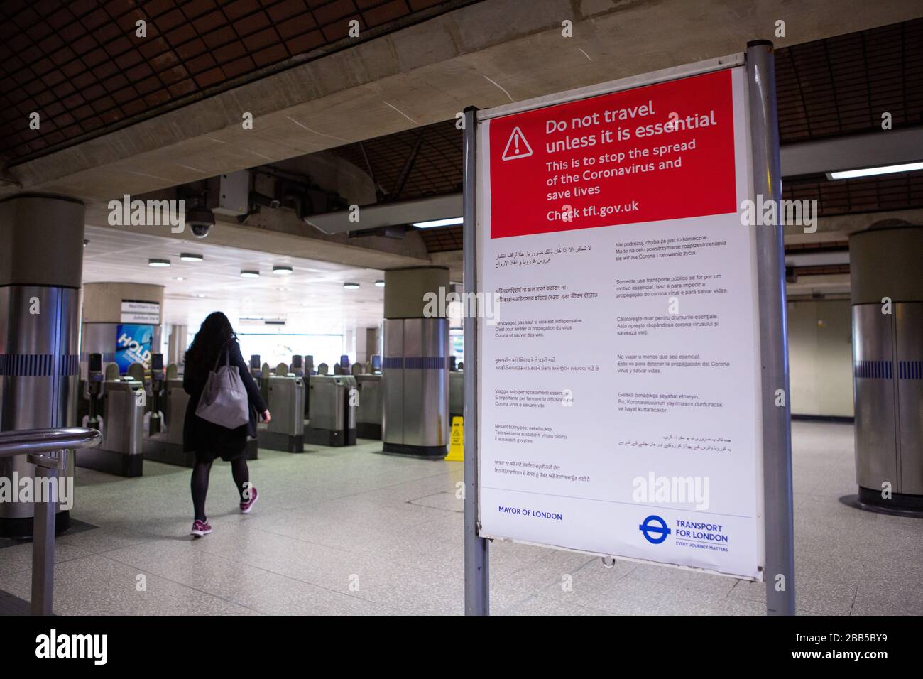 A sign on the London Underground warning people not to travel during ...