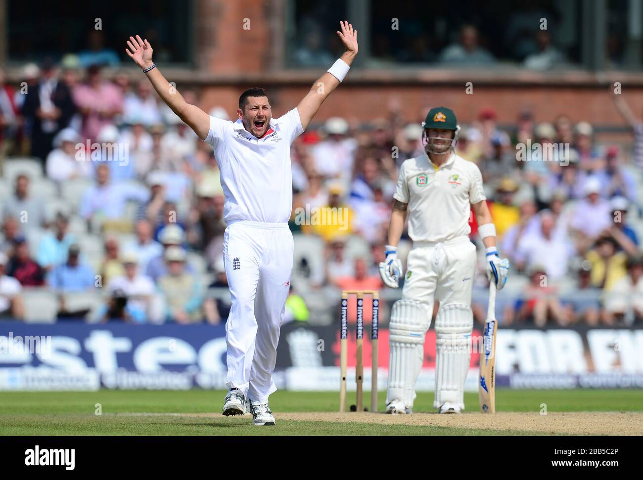 England's Tim Bresnan appeals for a wicket as Australia's Michael ...