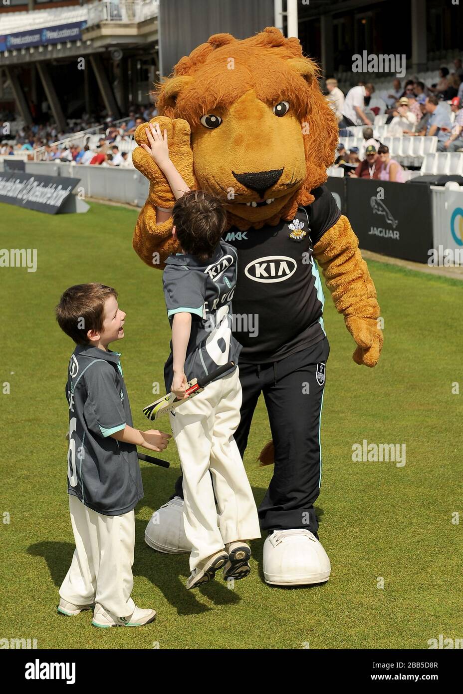 Surrey mascot Caesar the Lion with the match day mascots Stock Photo ...