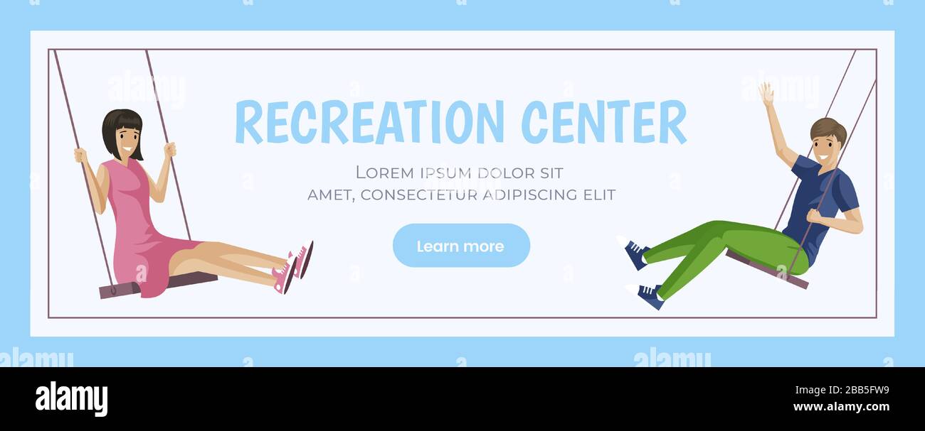 Recreation center vector banner template with text space. Boy and girl ...