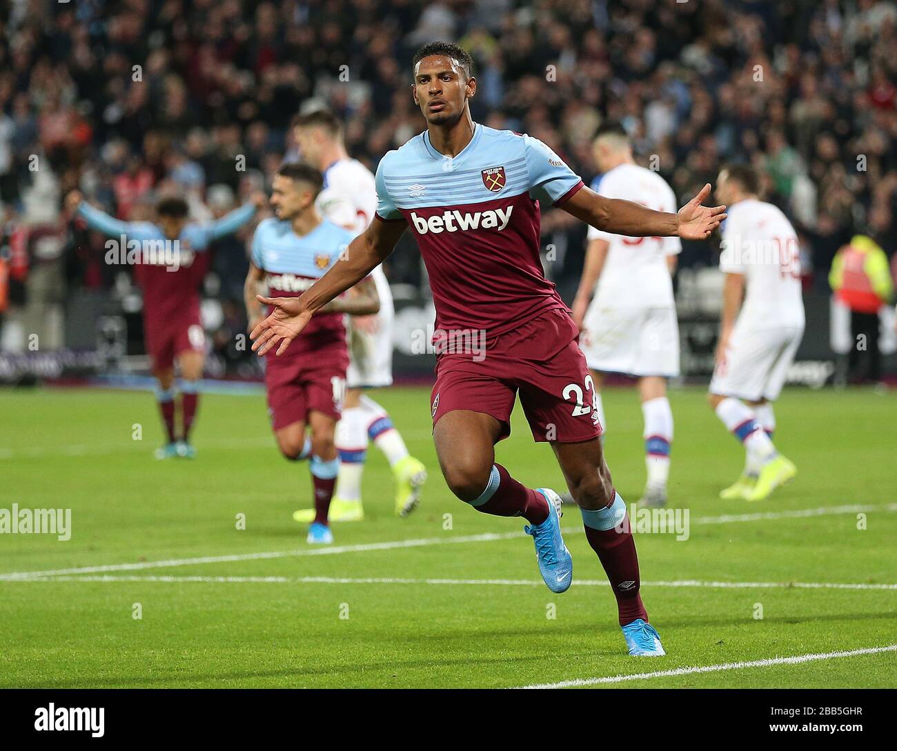West Ham United's Sebastien Haller celebrates scoring his side's first ...