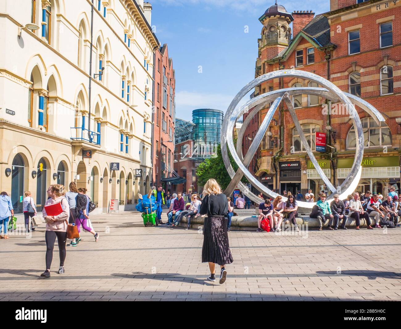 BELFAST, NORTHERN IRELAND- Belfast shopping high street- people walking ...
