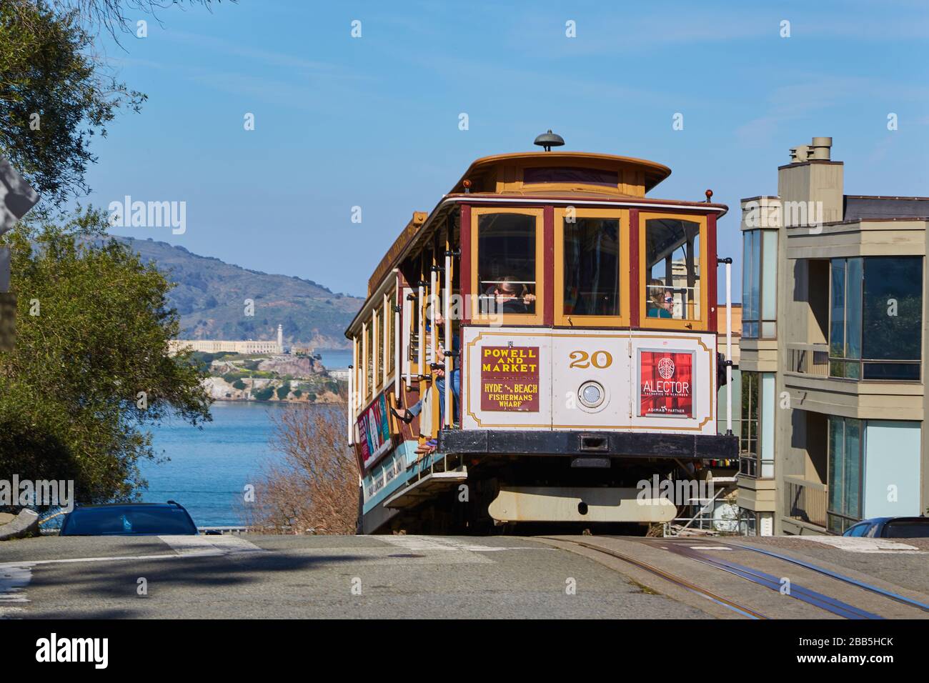 San Francisco Tram and Alcatraz Stock Photo - Alamy