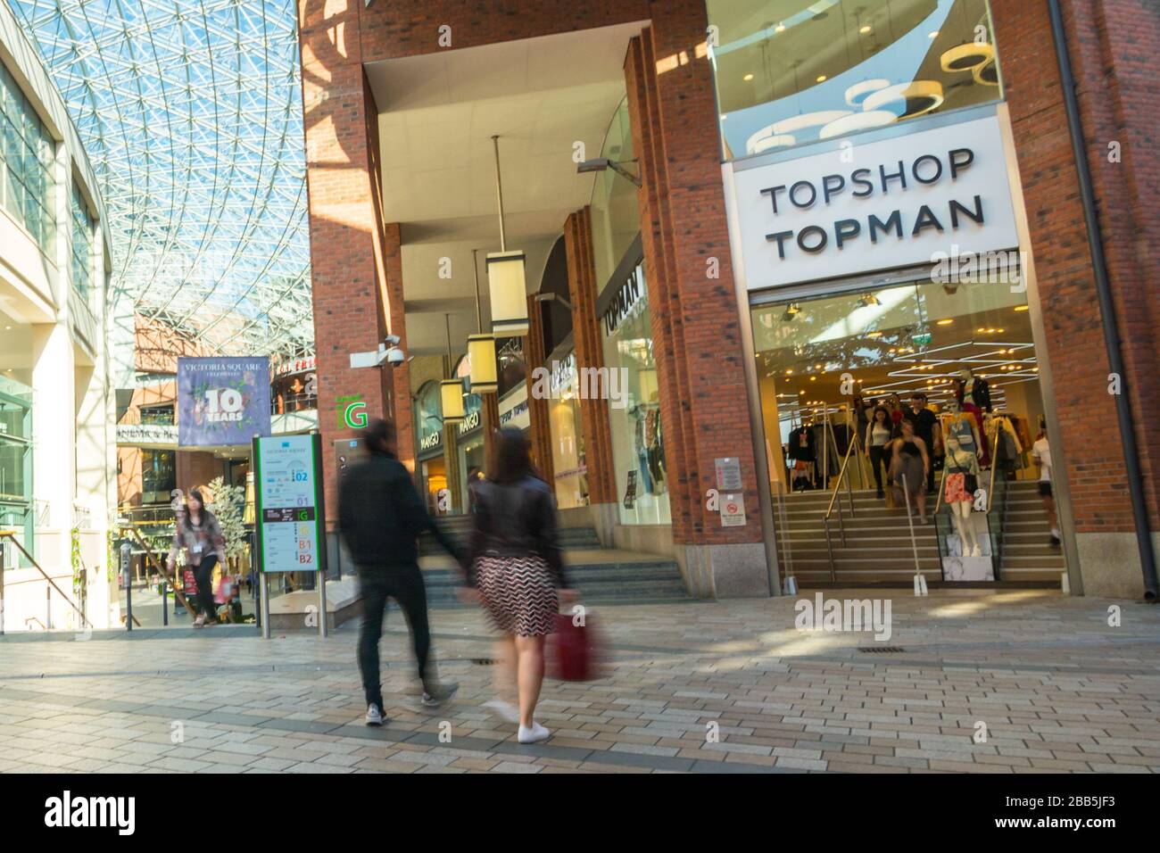 BELFAST, NORTHERN IRELAND- Belfast shopping high street- people walking ...
