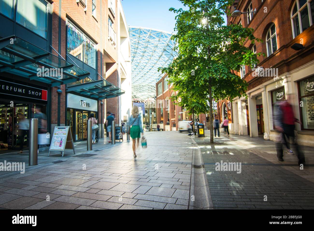 BELFAST, NORTHERN IRELAND- Belfast shopping high street- people walking ...