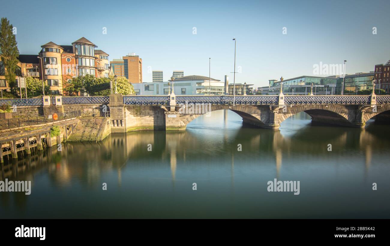 Belfast, Northern Ireland- Queens Bridge and the Belfast skyline Stock ...