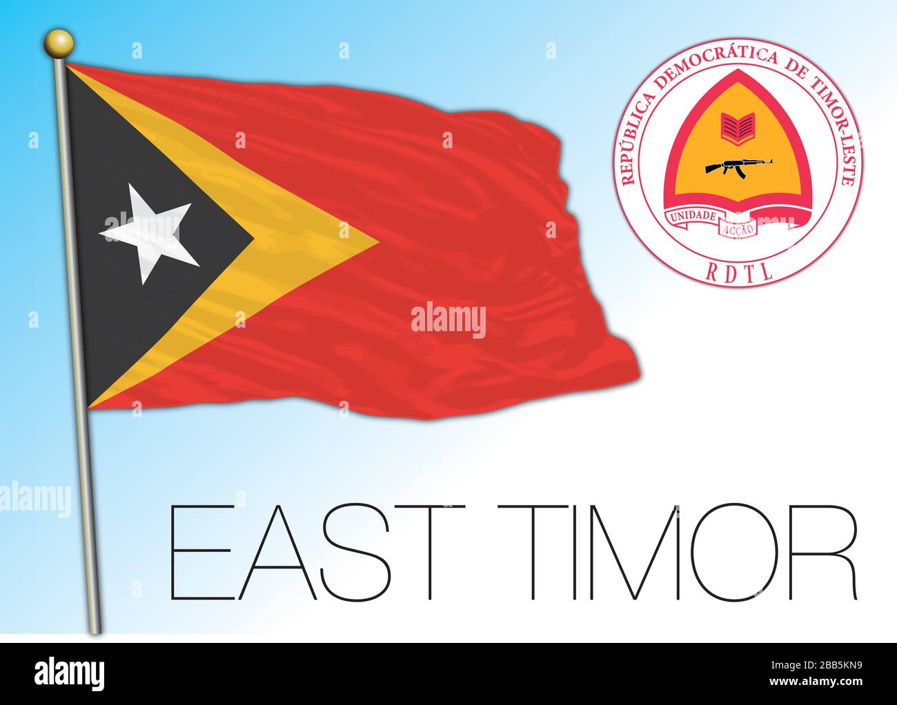 Timor Est official national flag and coat of arms, asiatic country ...