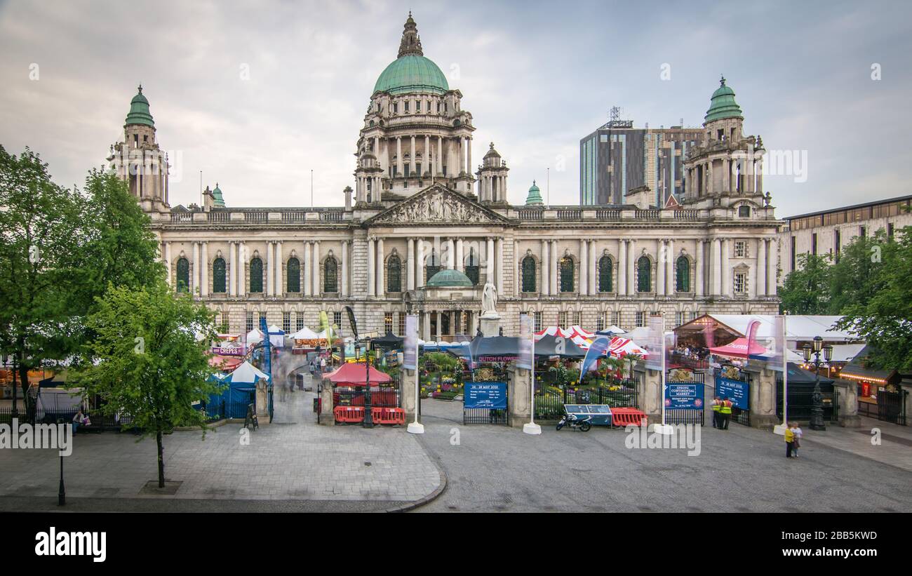 BELFAST, NORTHERN IRELAND- People and food stalls at Belfast City Hall ...