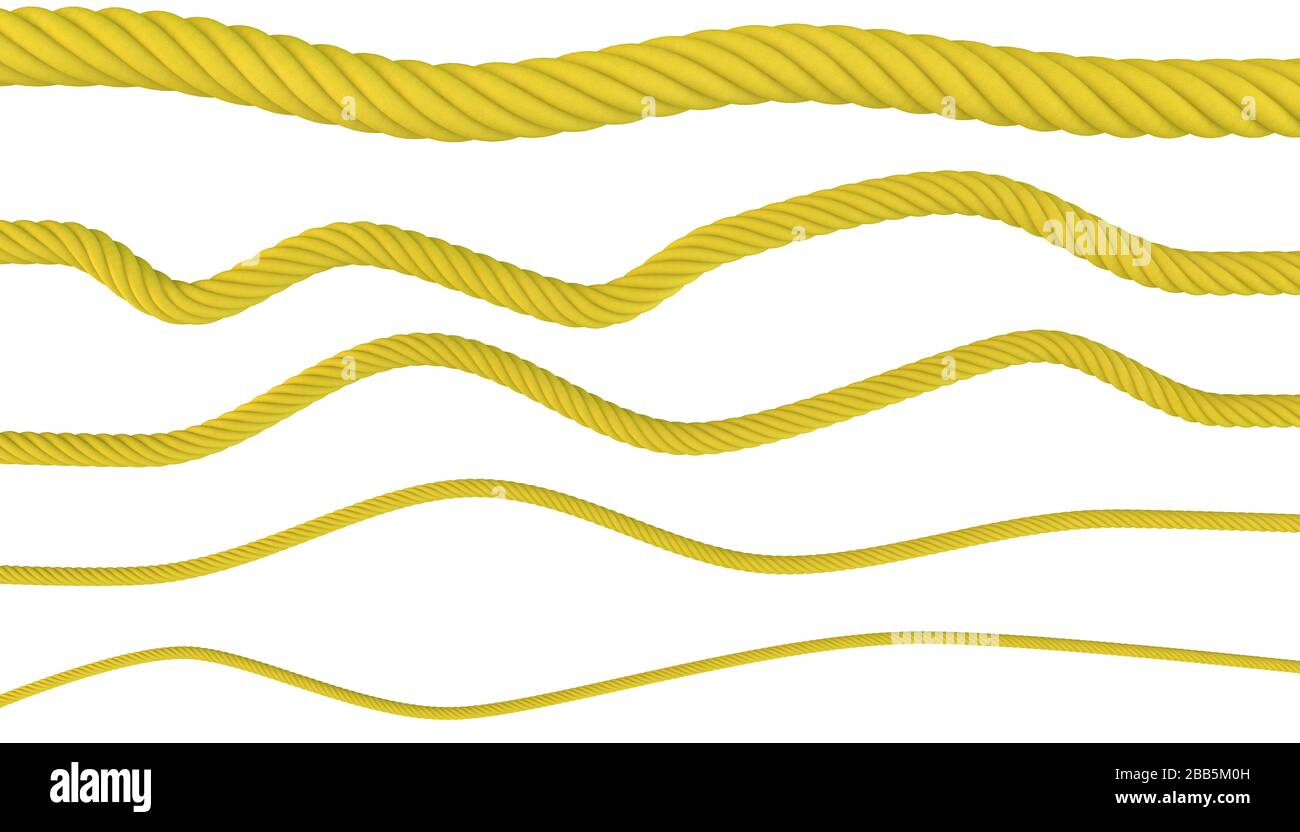 Collection of ropes of different thicknesses. Isolated white background ...