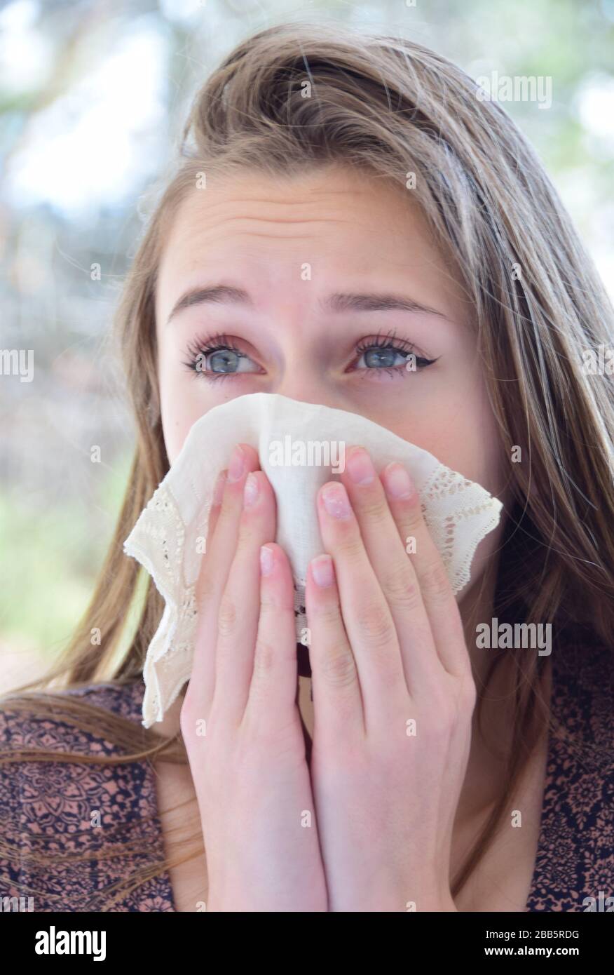 Woman sneeze handkerchief allergy cold hi-res stock photography and ...