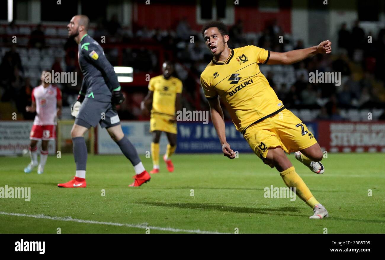 Milton Keynes Dons’ Sam Nombe celebrates after scoring his sides second ...
