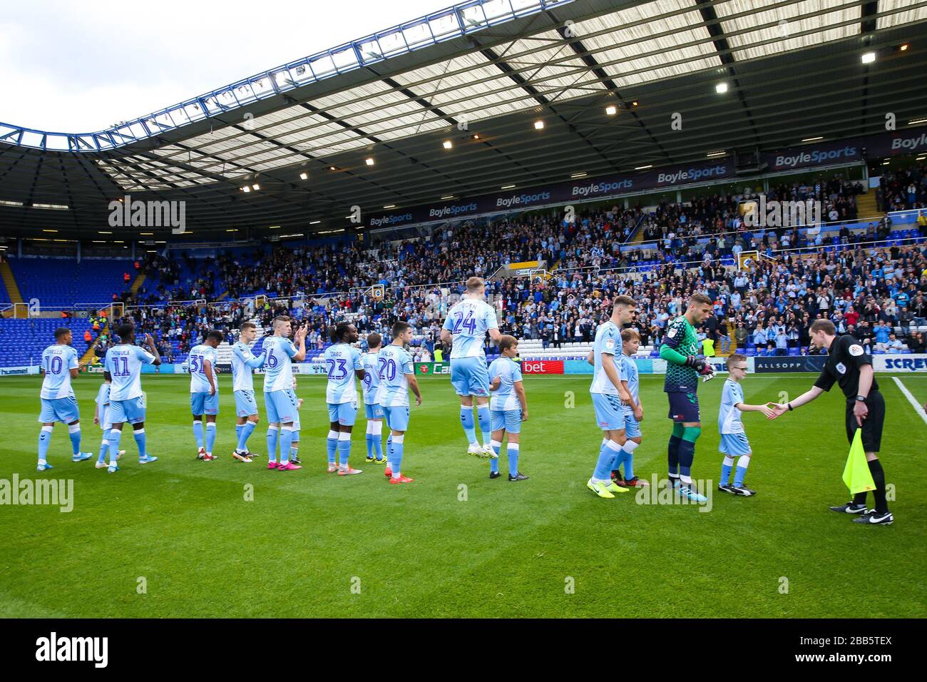 Coventry City's and Blackpool's players enter the pitch before the Sky ...