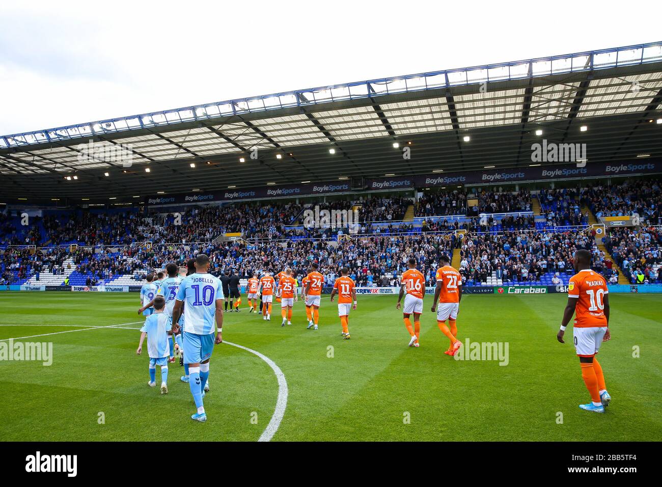 Coventry City's and Blackpool's players enter the pitch before the Sky ...