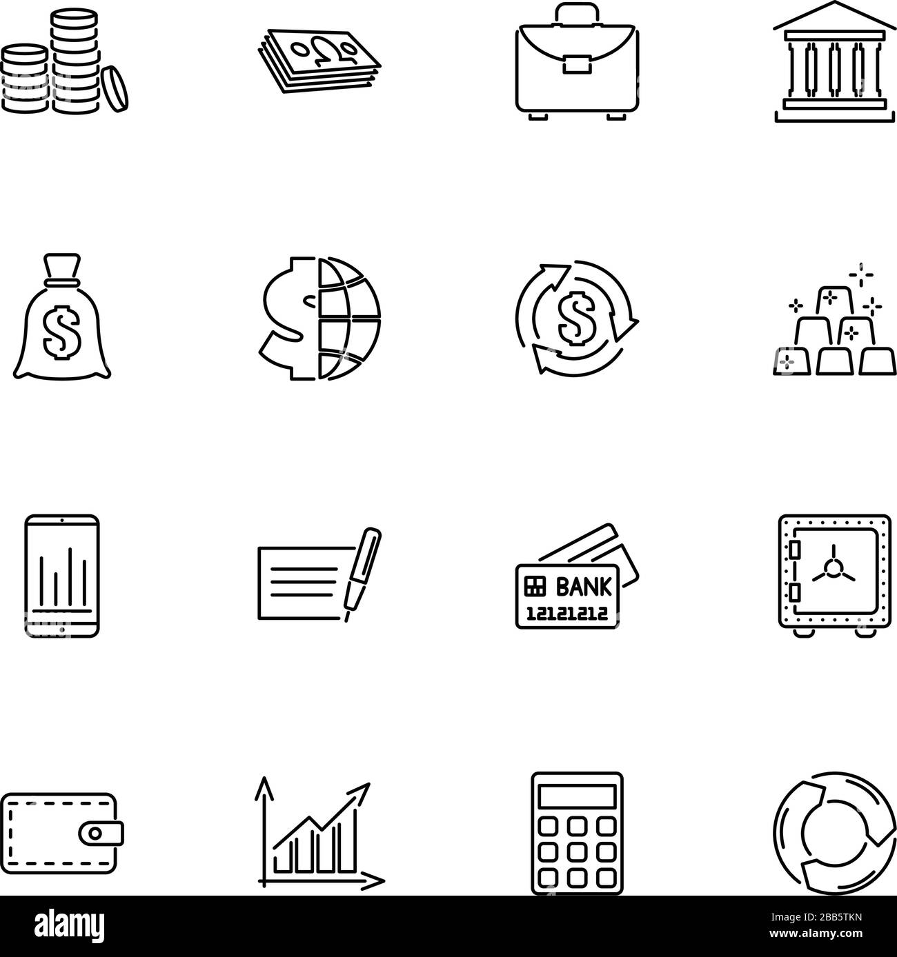 Financical, Money, Coin outline icons set - Black symbol on white ...