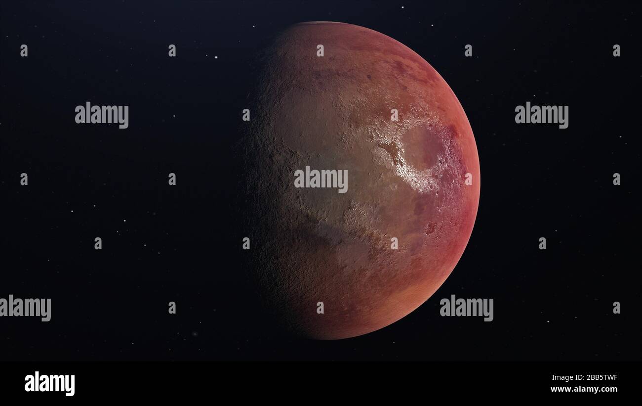 Planet Mars. View from space. A large surface of planet is illuminated ...
