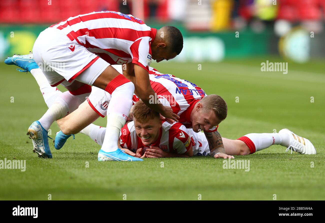 Stoke City's Sam Clucas celebrates scoring his side's first goal of the ...