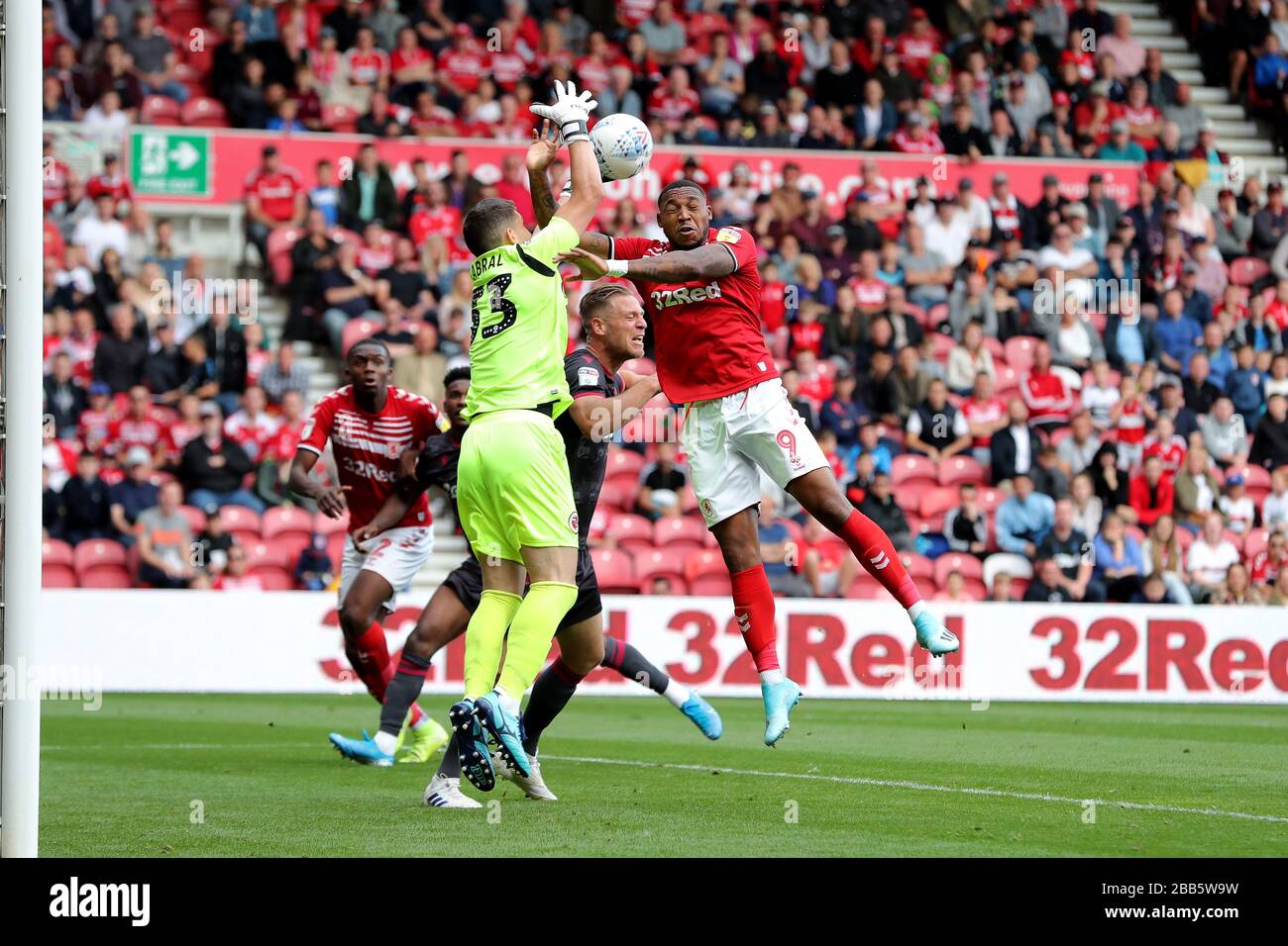 Middlesbrough's Britt Assombalonga challenge Reading's Rafael Cabral in ...
