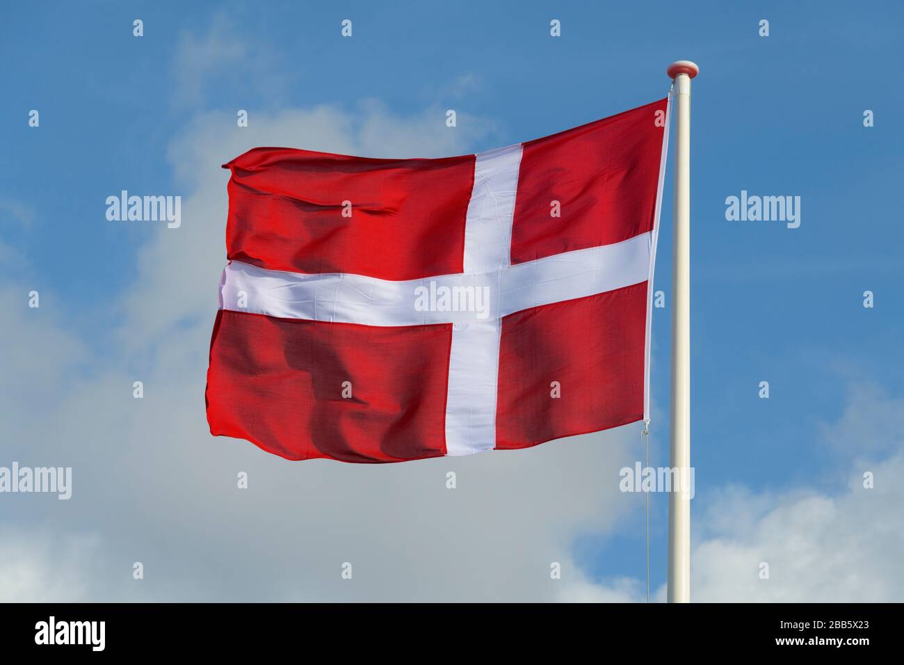 Danish flag, Klittmoller, Nationalpark Thy, North Sea, North Jutland ...