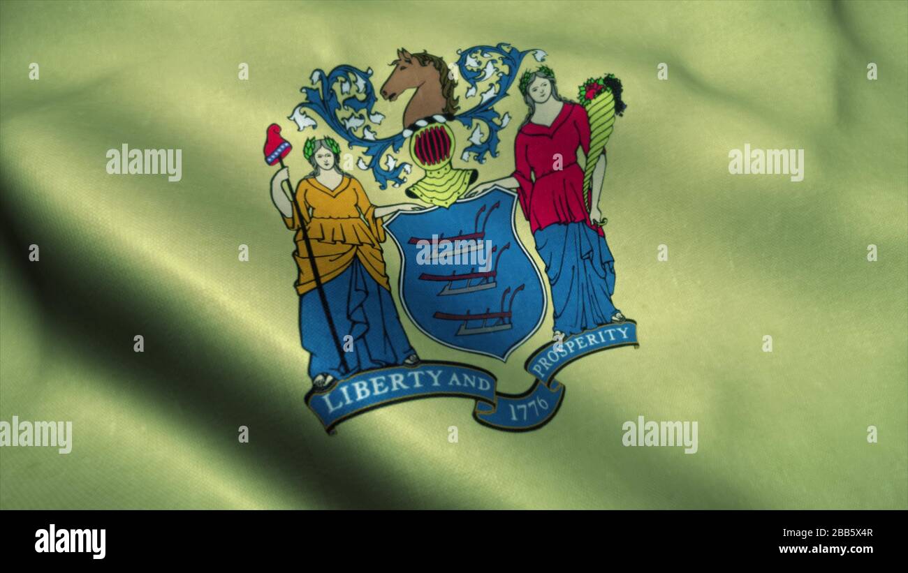 New Jersey State flag waving in the wind. National flag of New Jersey ...