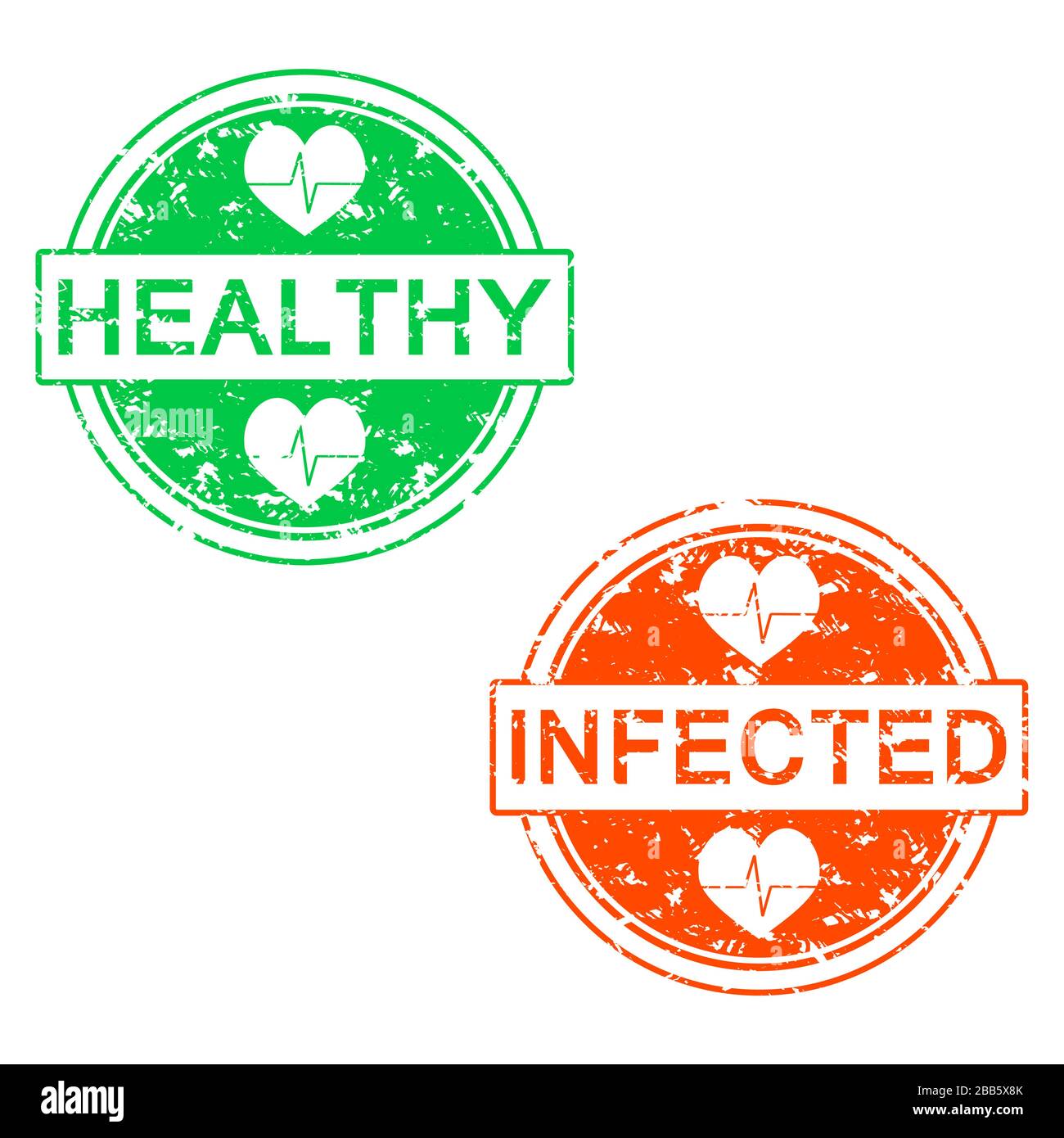 Healthy and infected rubber stamp. Seal infected virus, watermark ...