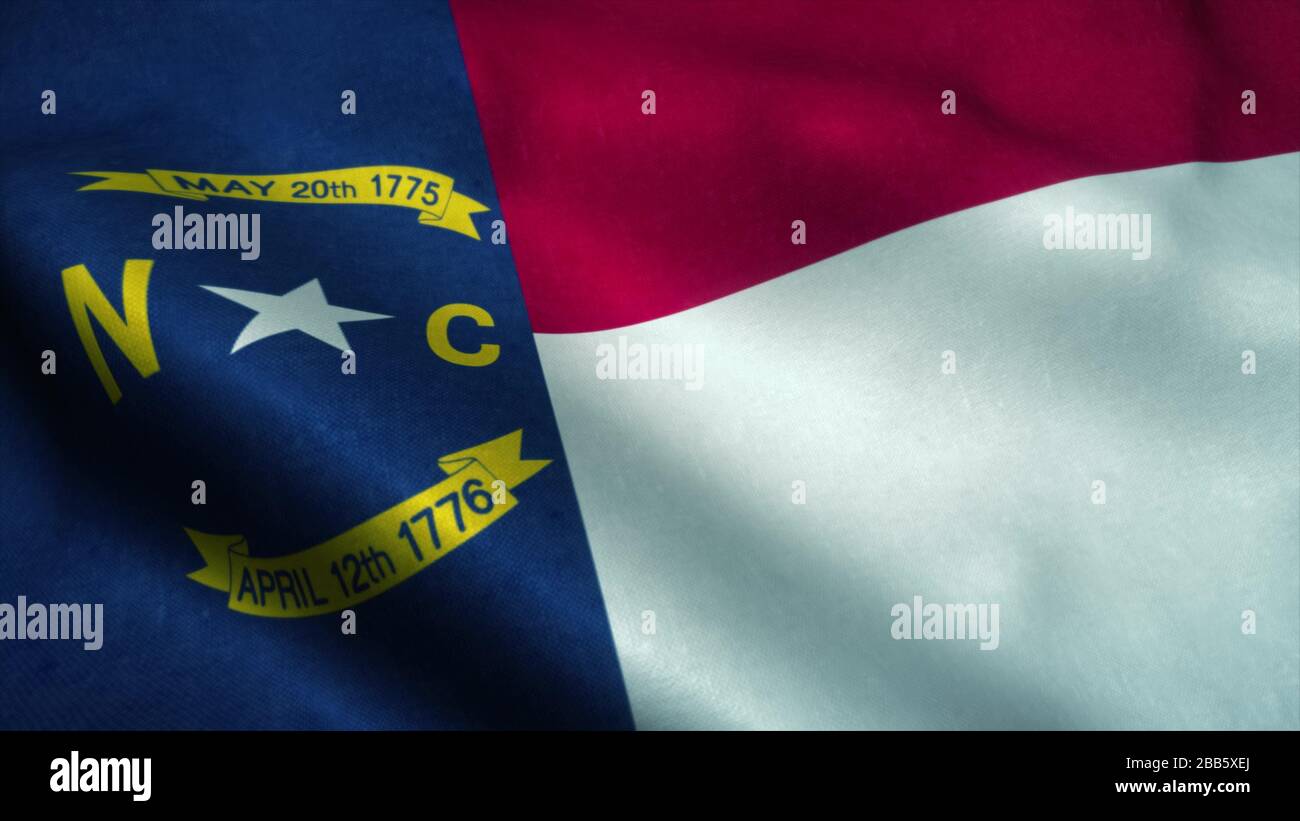 North Carolina State flag waving in the wind. National flag of North ...