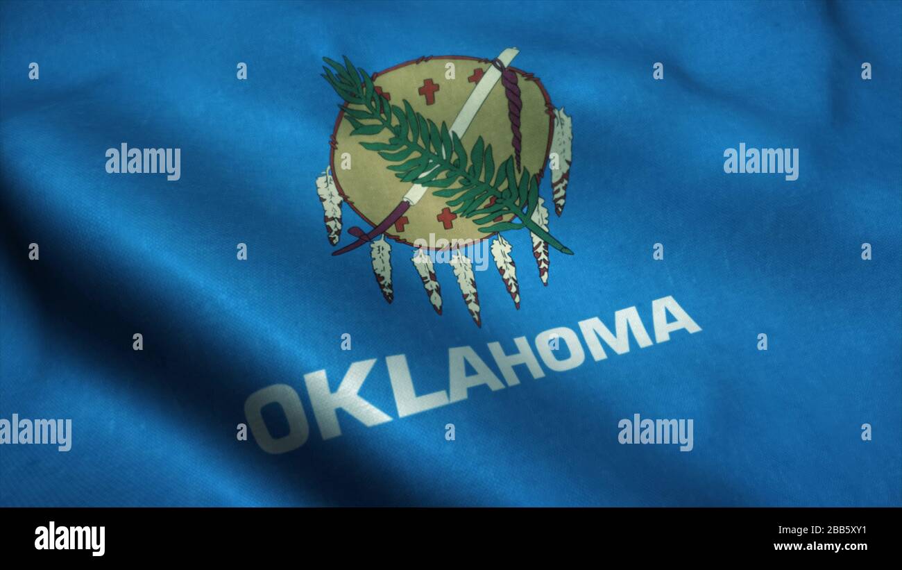 Oklahoma State flag waving in the wind. National flag of Oklahoma. Sign ...