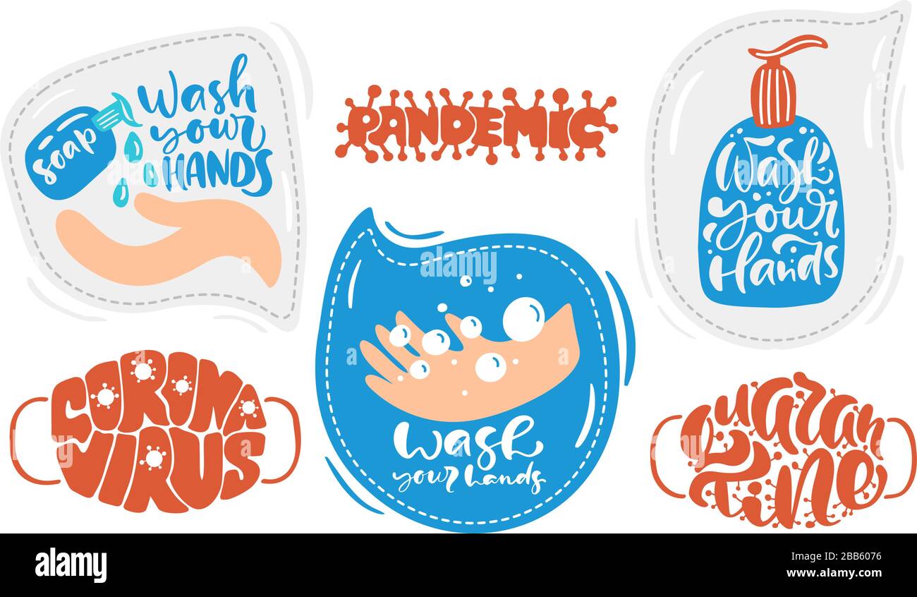 Set of Vector Wash your hands logos and quarantine motivational ...