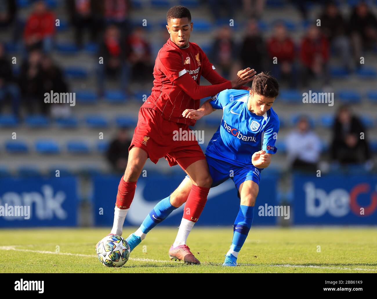 Liverpool's Elijah Dixon-Bonner (left) and Genk's Elias Sierra battle ...