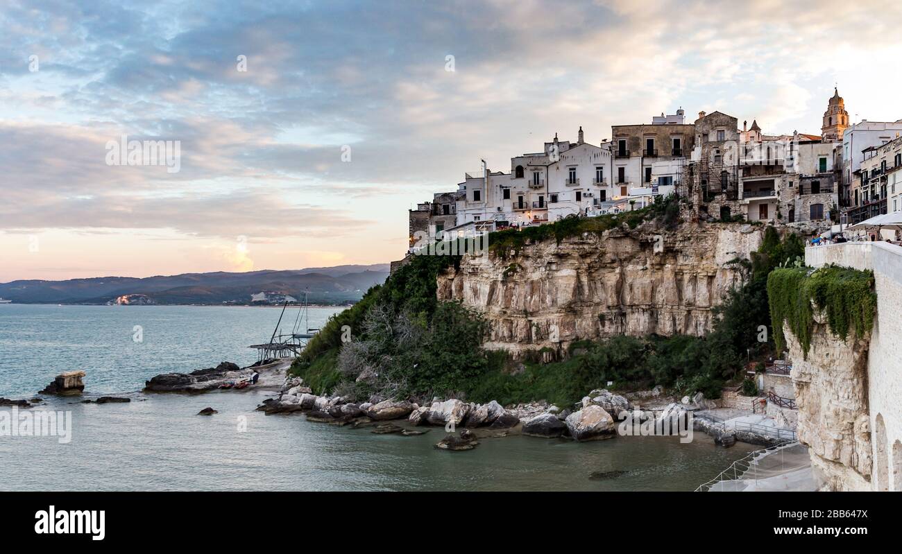 Vieste - beautiful coastal town on the rocks in Puglia. The church of ...