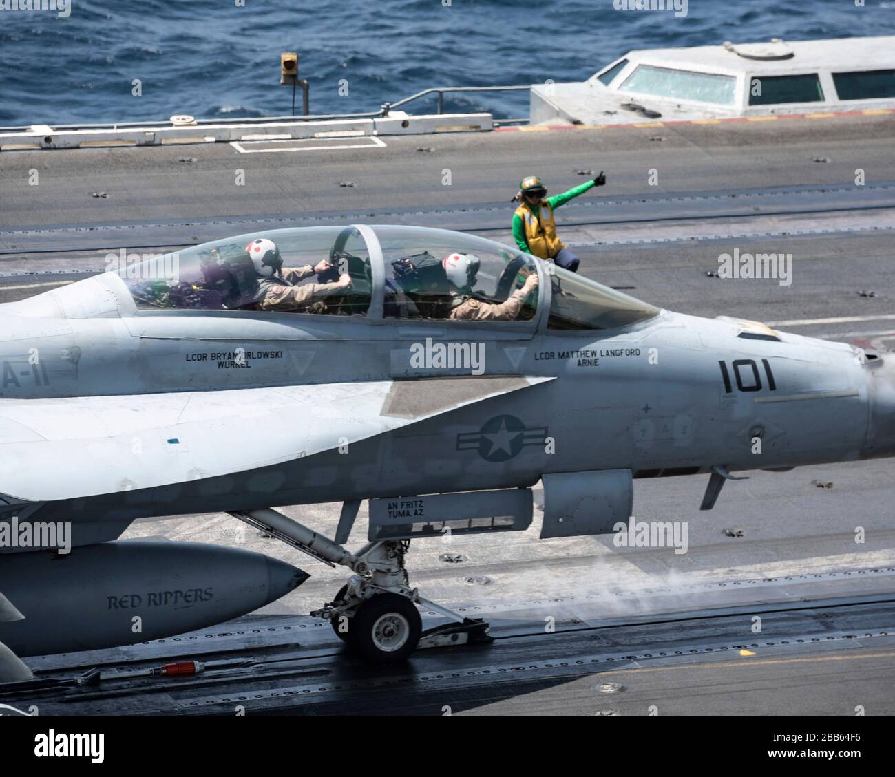 A U.S. Navy F/A-18F Super Hornet, attached to the "Red Rippers" of ...