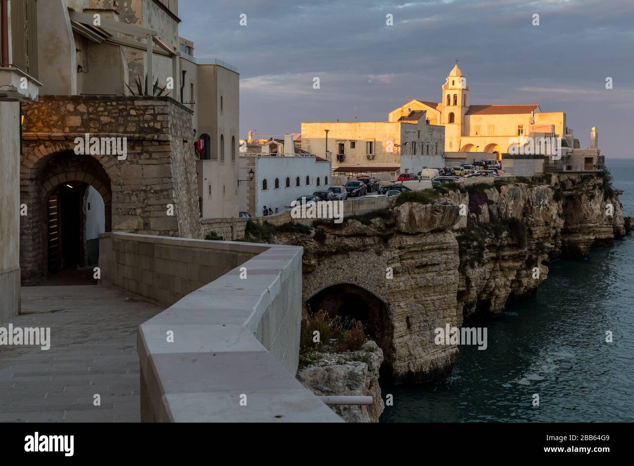 Vieste - beautiful coastal town on the rocks in Puglia. The church of ...