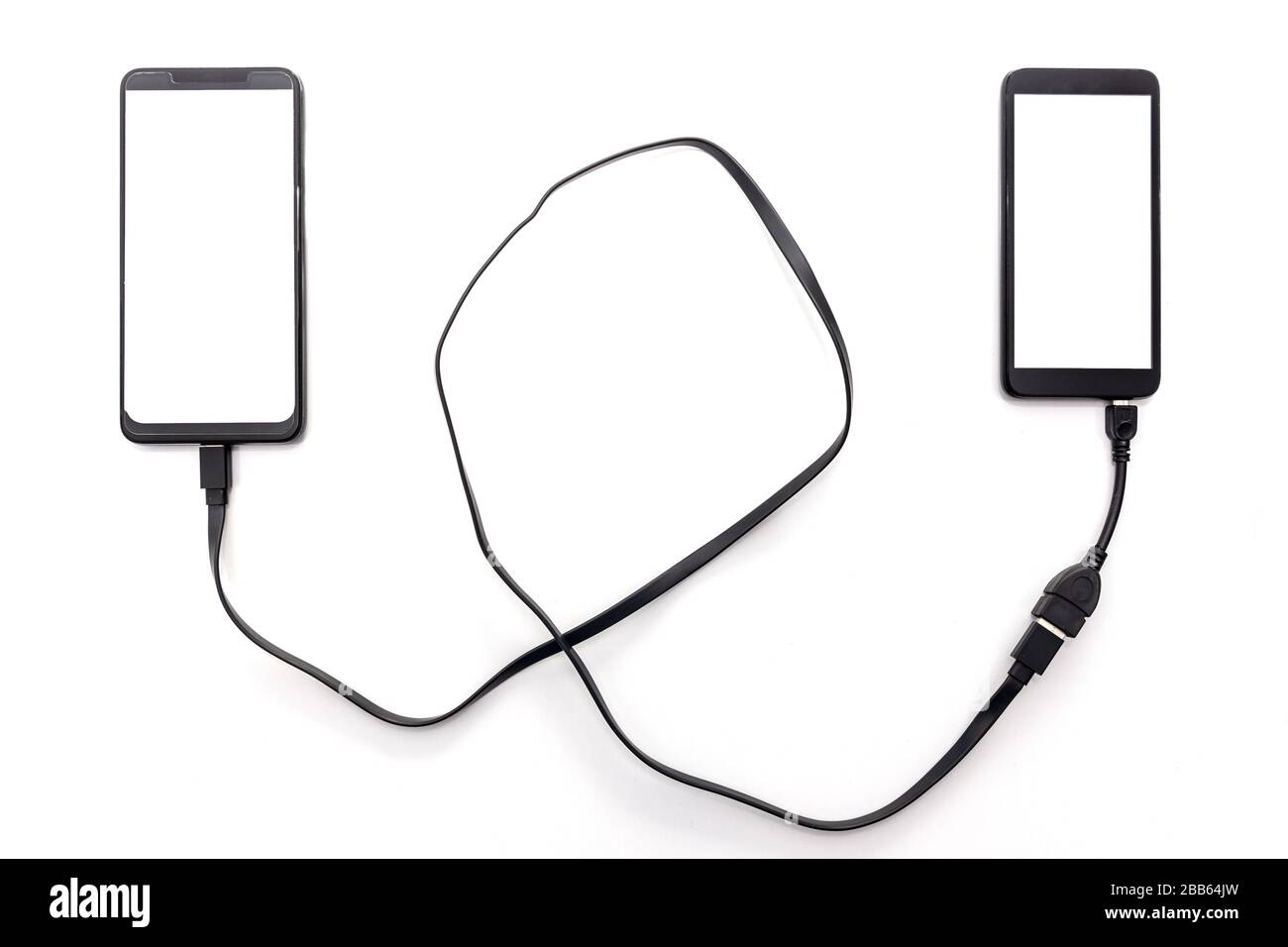 Connecting two smartphones with USB cable to transfer files Stock Photo ...