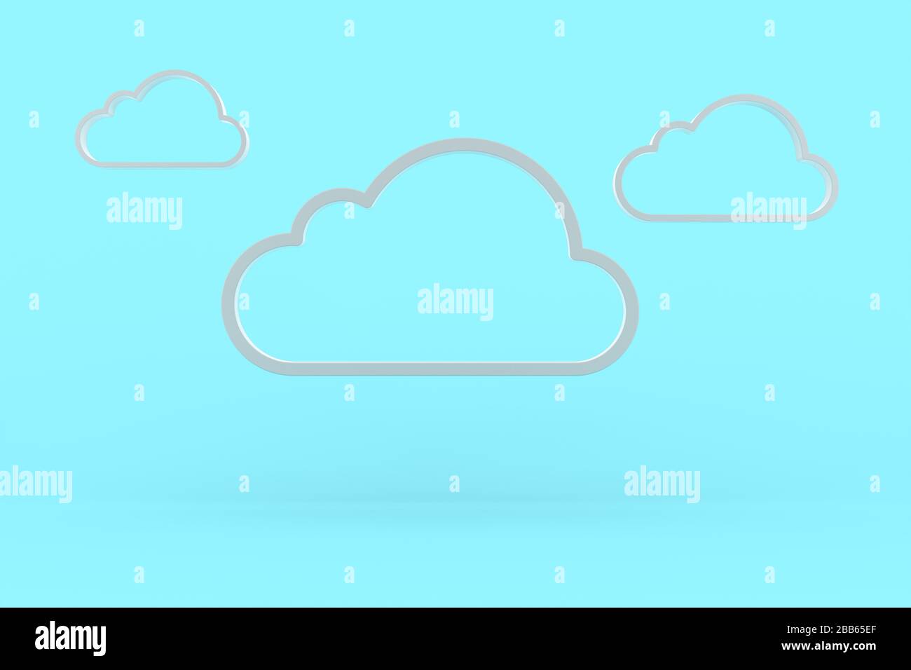 Cloud shapes floating on cyan background with shadow and copy space ...