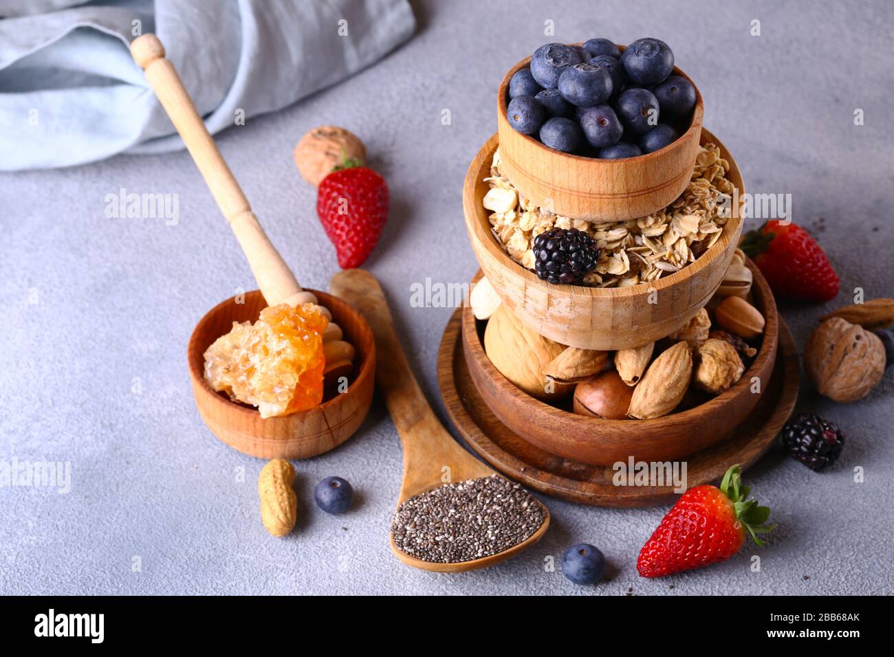 homemade granola with berries and nuts for healthy food Stock Photo - Alamy