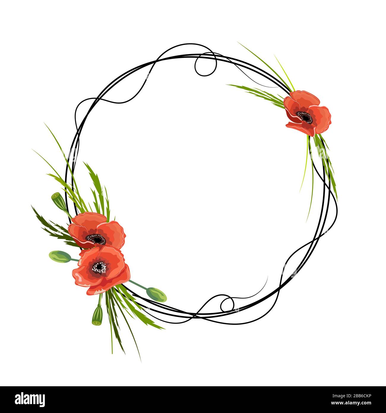 Round frame with red poppies isolated on white background Stock Vector ...