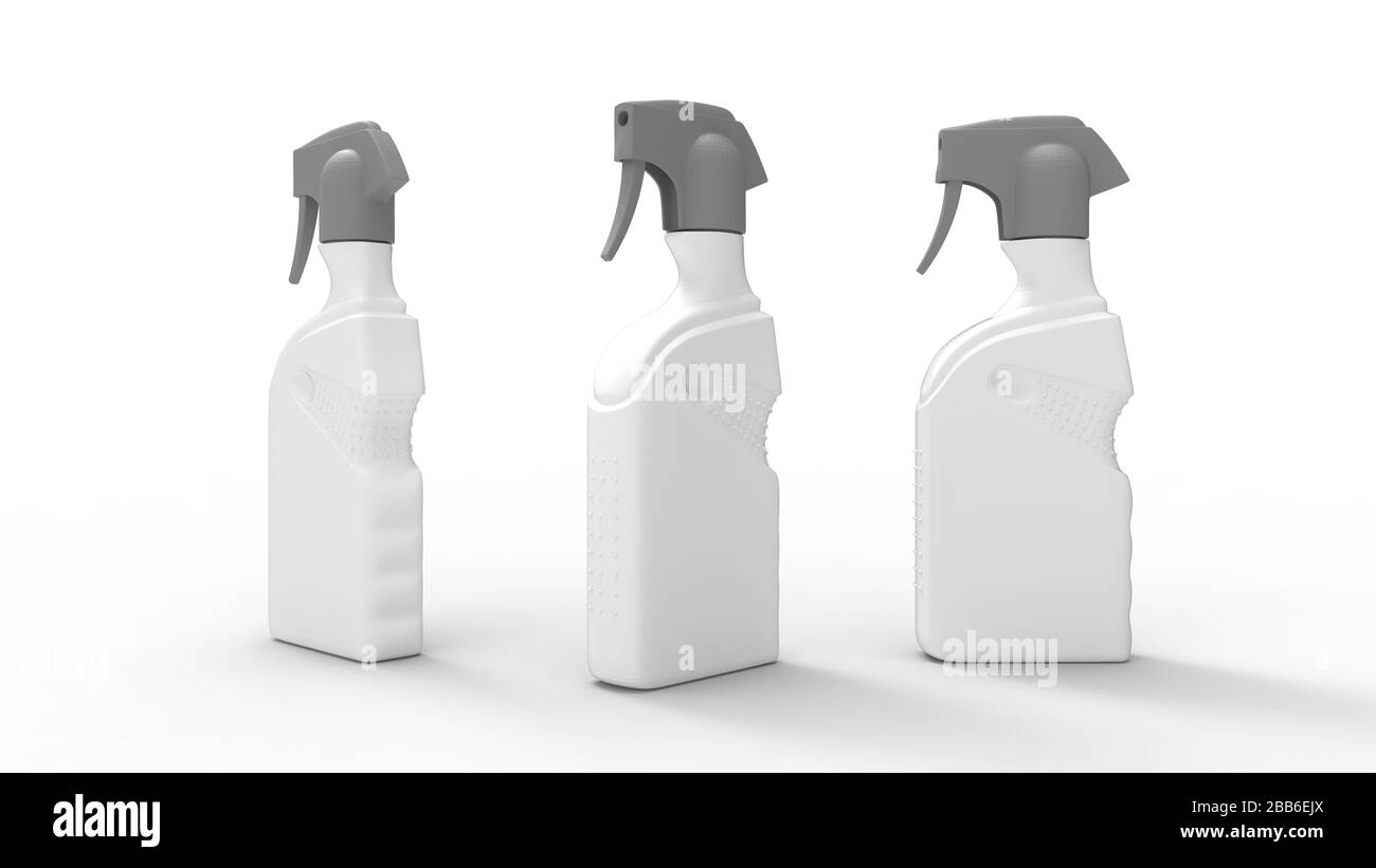 3D rendering of a plastic spray bottle packaging isolated on white ...