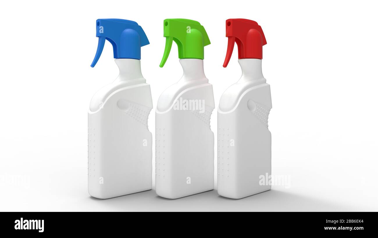 3D rendering of a plastic spray bottle packaging isolated on white ...