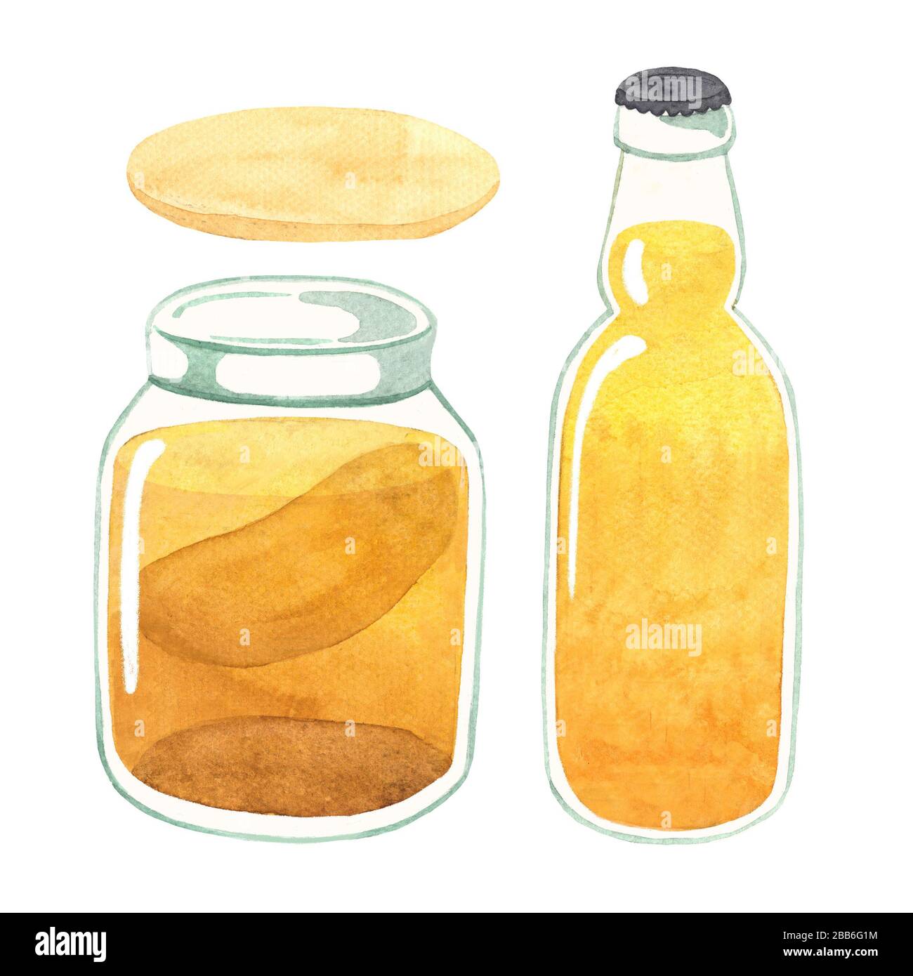 Kombucha drink. Watercolor set of healthy beverage of kombucha Stock ...