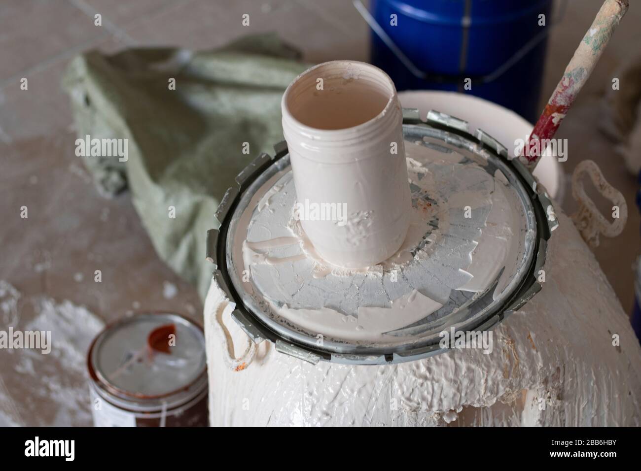 barrel with paints for making repair at school, to first september ...