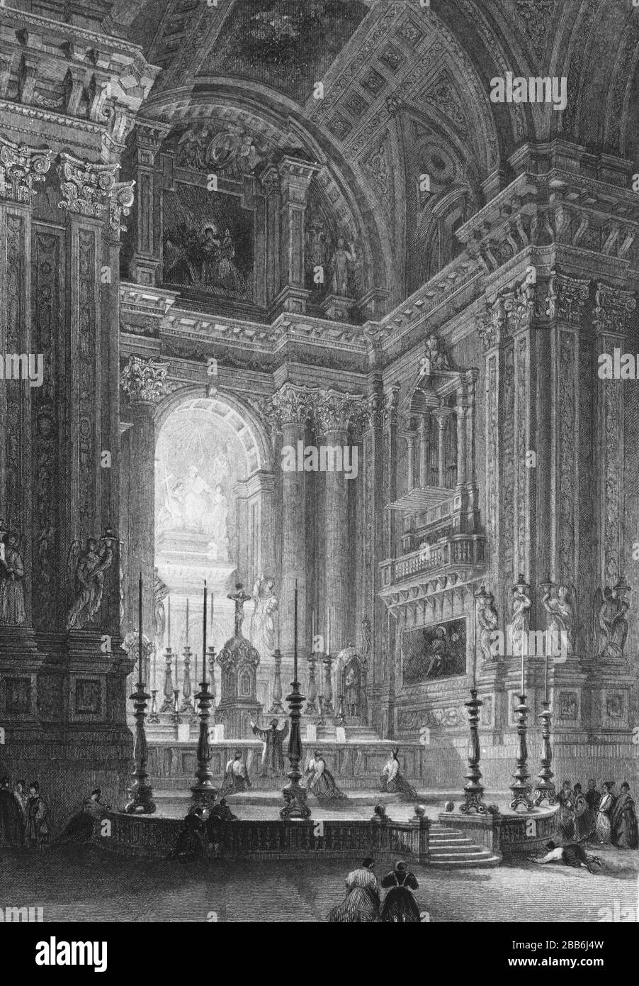INTERIOR DE LA COLEGIATA DE SAN ISIDRO - GRABADO DEL SIGLO XIX POR JT ...
