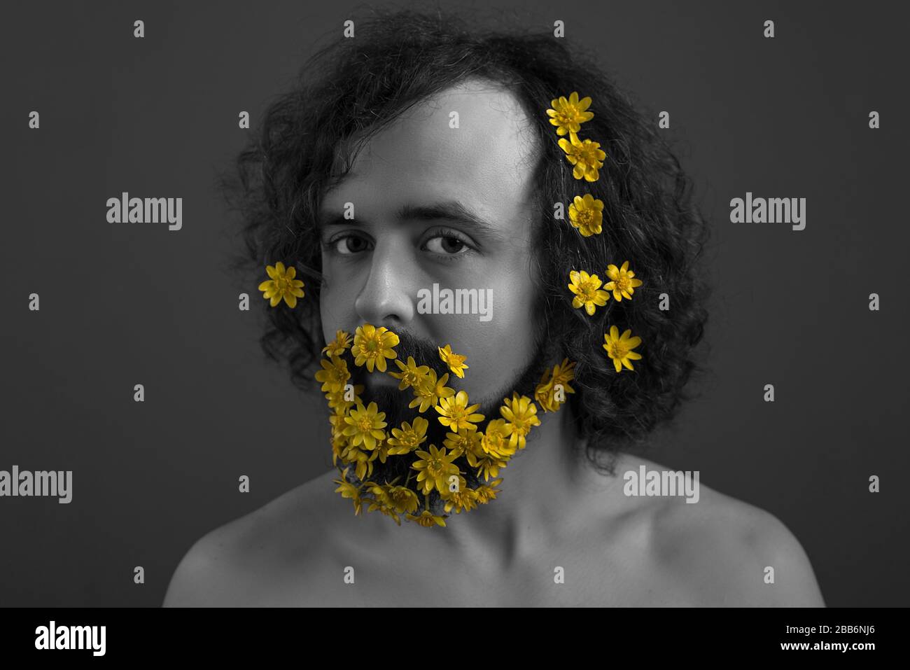 Studio black and white portrait of a young guy of thirty years old ...