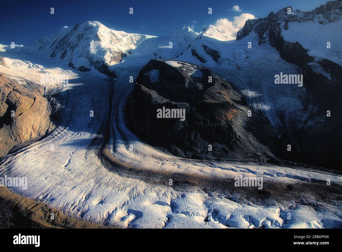 Gorner Glacier (Gornergletscher) seen from Gorner Ridge (Gornergrat) in ...