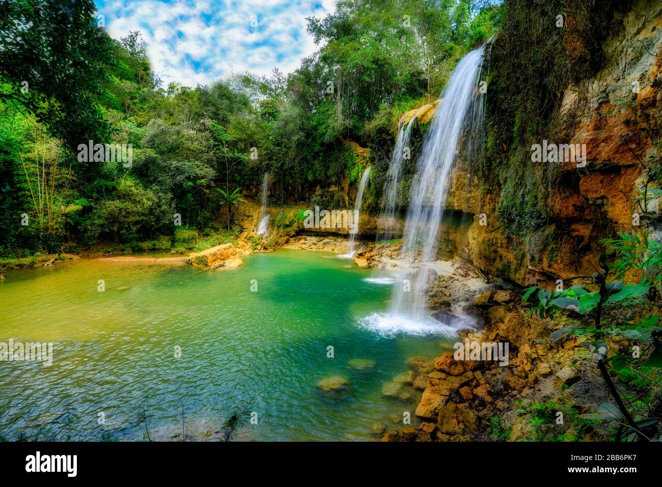 Salto Socoa waterfall in the rainforest, Monte Plata, Dominican ...