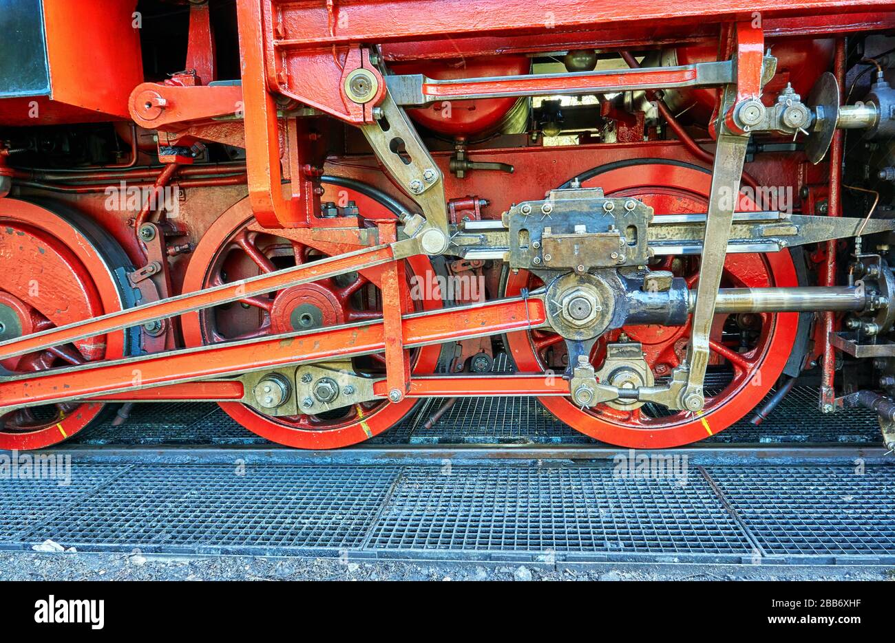 Detail of the drive of a steam locomotive at the train station Stock ...