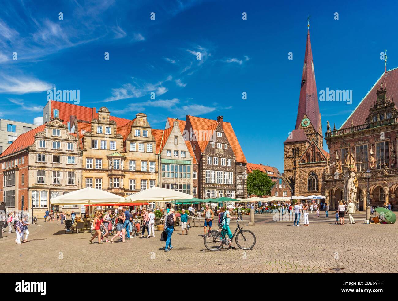 Bremen - July 2018, Germany: View of the central square of the famous ...