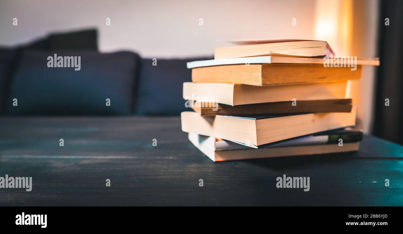 Books stack on table hi-res stock photography and images - Alamy