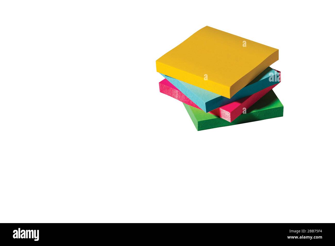 Close up view of colorful post it notes blocks isolated on white ...