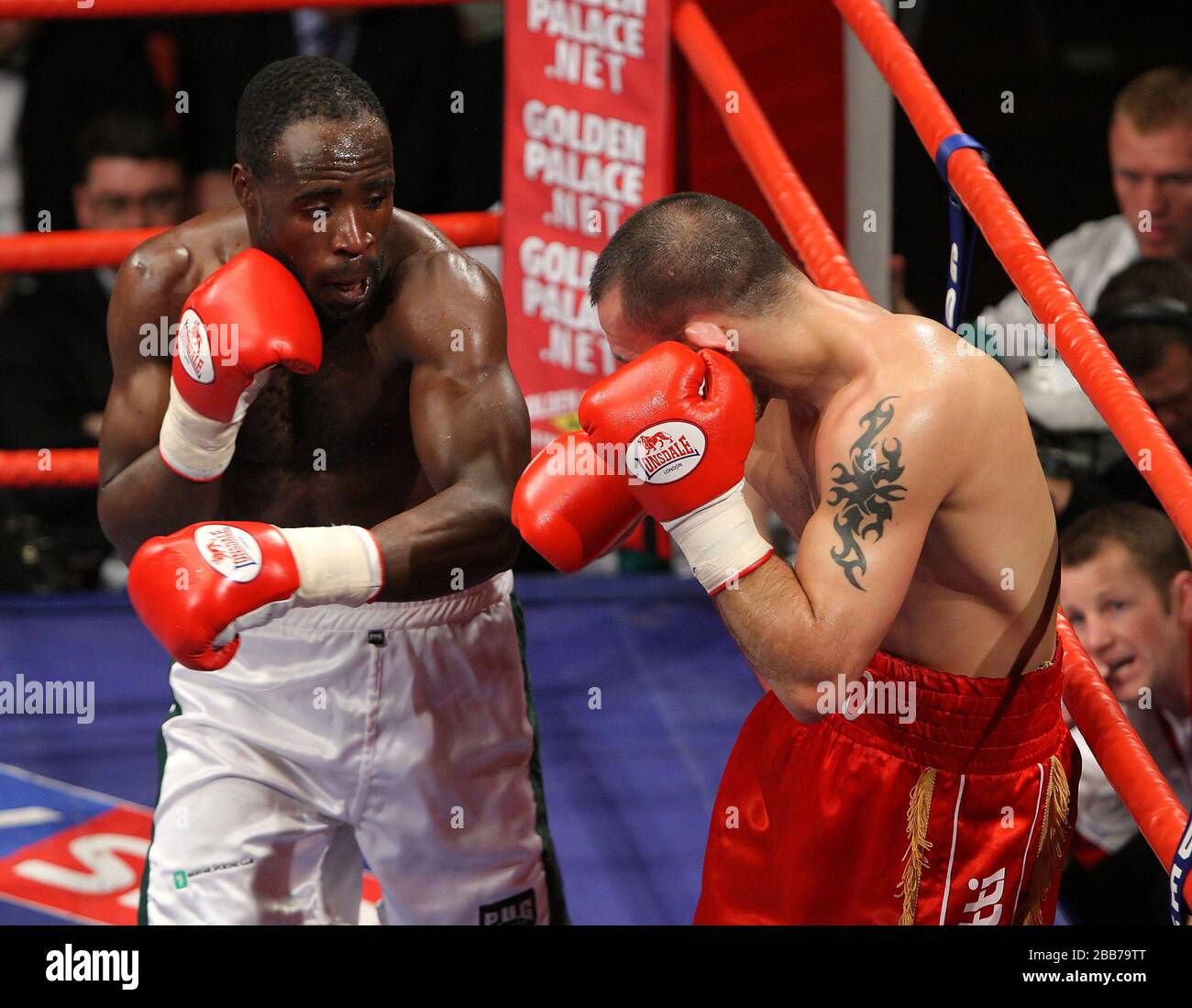 Geard Ajetovic (Kirkby/Serbia, red shorts) defeats Joey Vegas ...