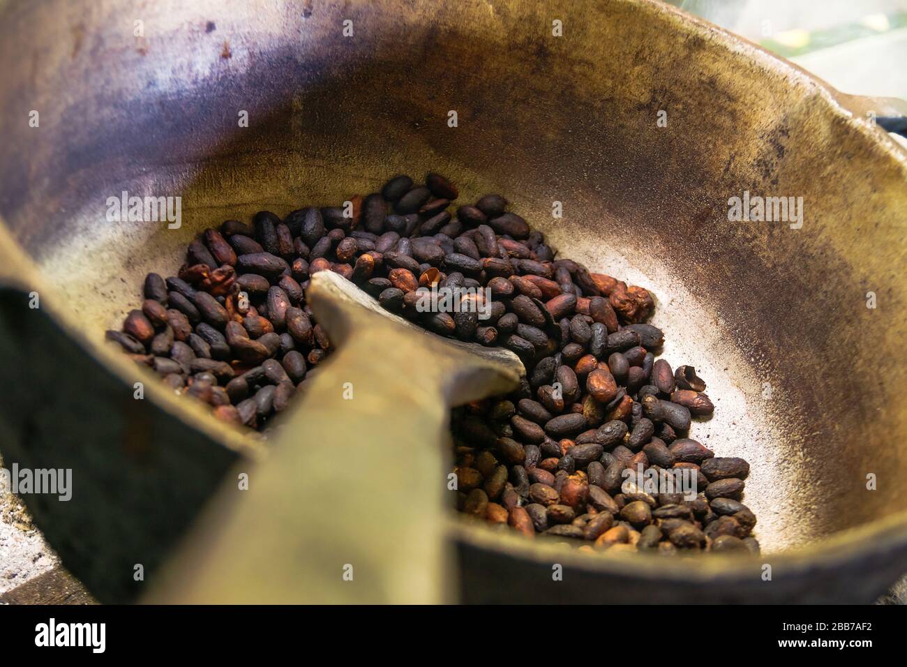 Swipes of roasted cocoa grains were photographed on a walk Stock Photo ...