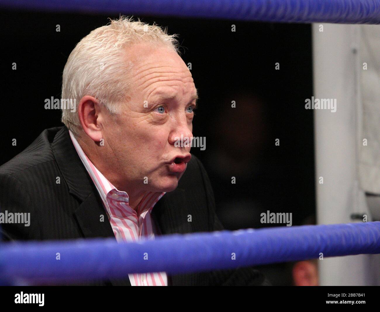 Frank Maloney watches a boxing contest at York Hall, Bethnal Green ...